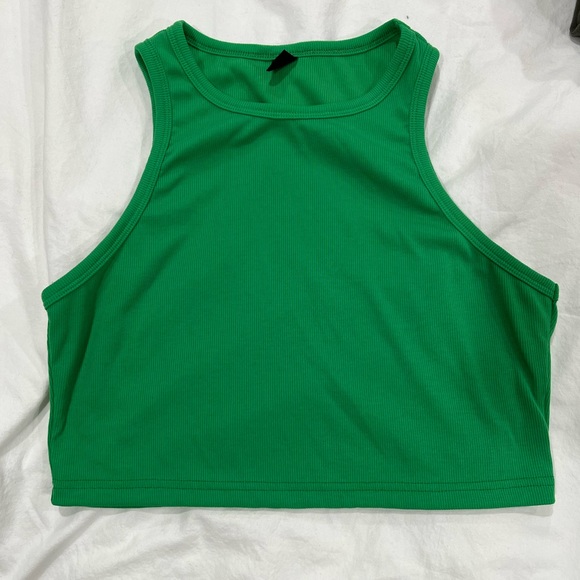 Tops | Green Ribbed Tank | Poshmark